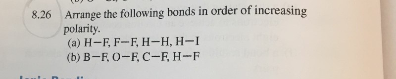 Solved 8.26 Arrange the following bonds in order of | Chegg.com