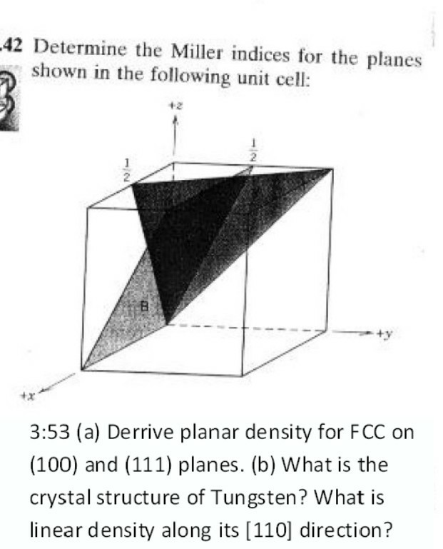 Solved 42 Determine the Miller indices for the planes shown | Chegg.com