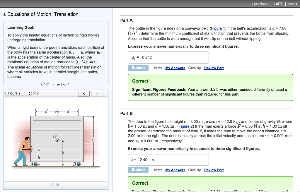 Solved t Equations of Motion: Translation Learning Goal: To | Chegg.com
