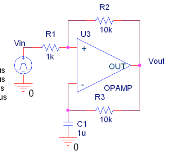 Solved Vin IS R1 1k R2 10k U3 Vout OU OPAMP R3 10k C1 1u | Chegg.com