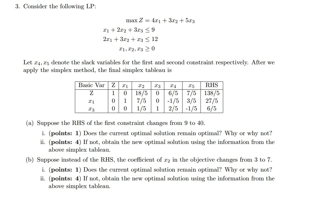 Solved Consider the following LP: min Z = 4x_1 + 3x_2 +5x_3 | Chegg.com