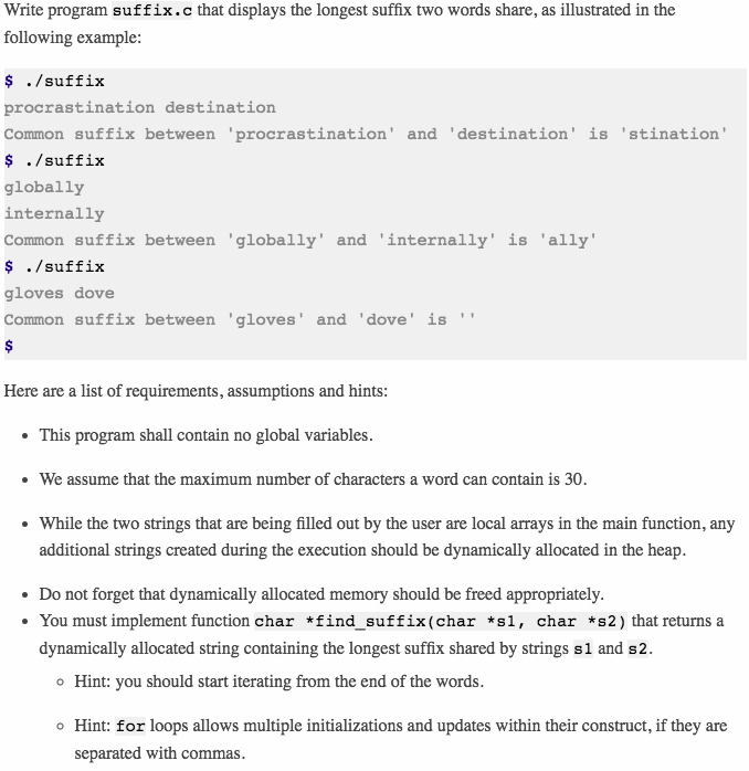 Solved Write Program Suffixc Displays Longest Suffix Two Words Share Illustrated Following