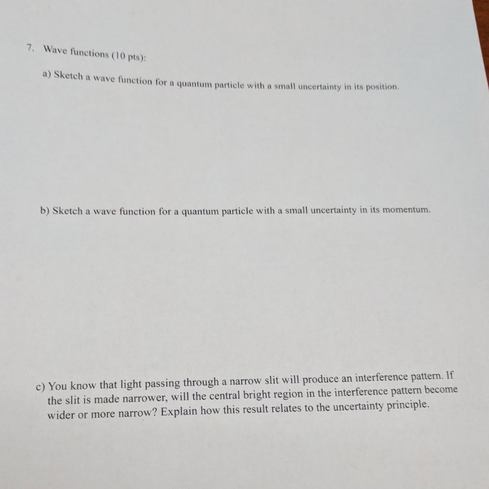 Solved 7. Wave functions (10 pts): a) Sketch a wave function | Chegg.com