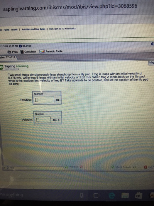 Solved Two small frogs simultaneously leap straight up from | Chegg.com
