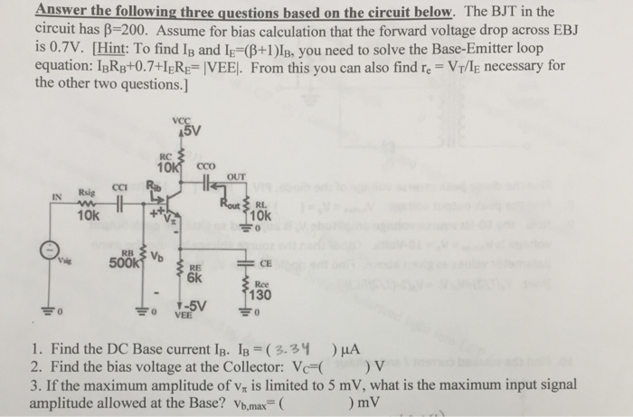 Solved The BJT in the circuit has Beta =200. Assume for bias | Chegg.com