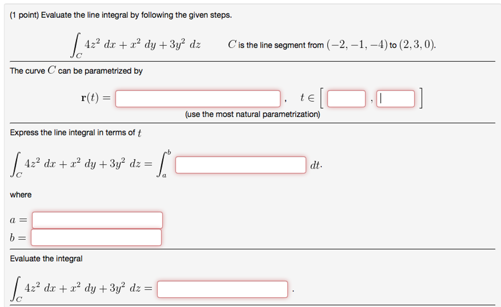 Solved Evaluate the line integral by following the given | Chegg.com