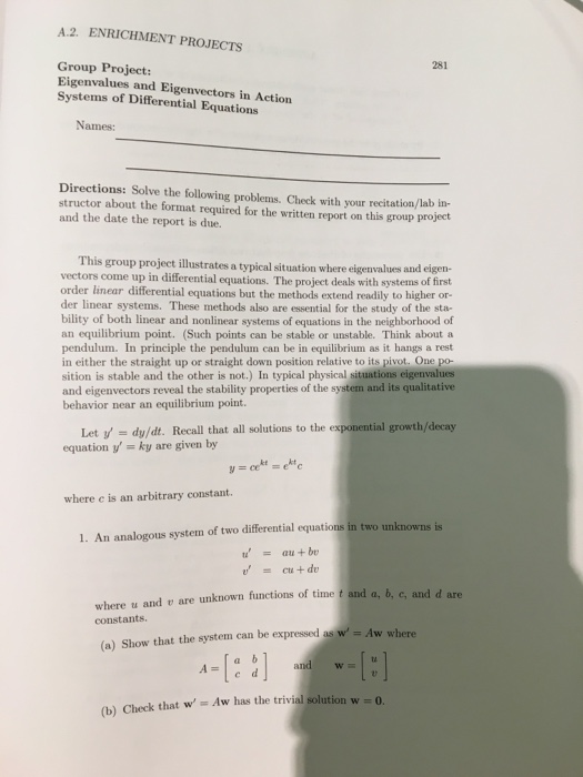Solved A.2. ENRICHMENT PROJECTS Group Project: Eigenvalues | Chegg.com