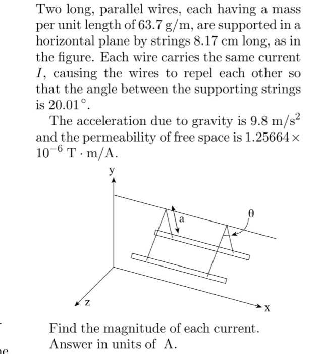 Solved Two long, parallel wires, each having a mass per unit | Chegg.com