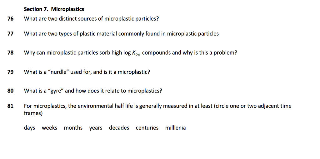 Solved Section 7. Microplastics 76 What are two distinct | Chegg.com