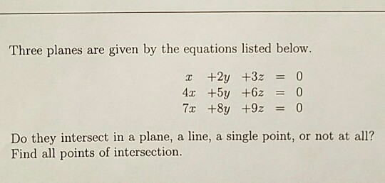 Solved Three planes are given by the equations listed below. | Chegg.com