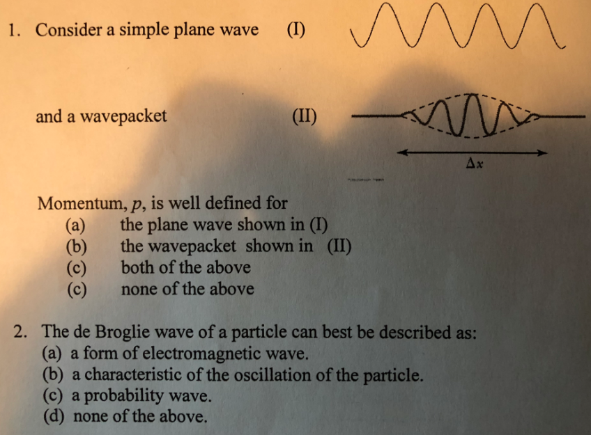 Solved 1. Consider a simple plane wave(I) and a wavepacket | Chegg.com