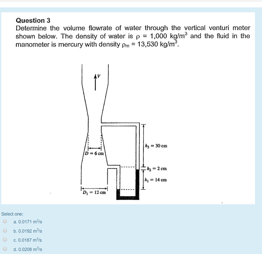 Solved Question 3 Determine the volume flowrate of water | Chegg.com