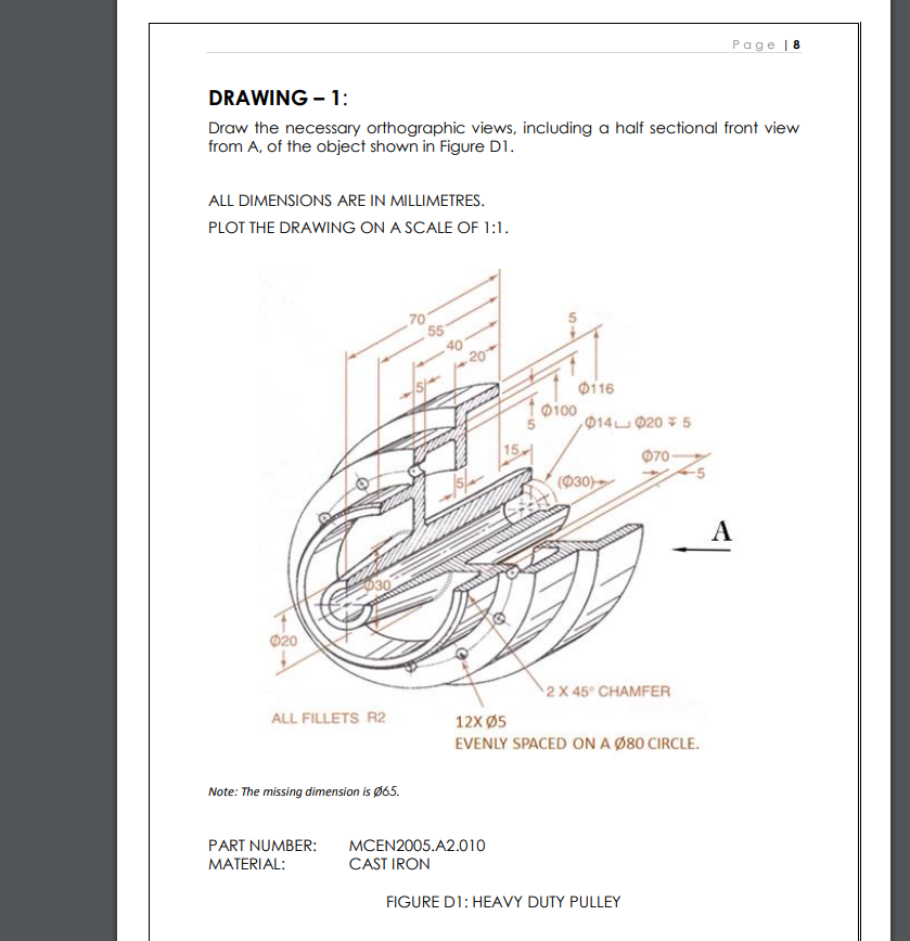 Solved Page l8 DRAWING 1 Draw the necessary orthographic | Chegg.com