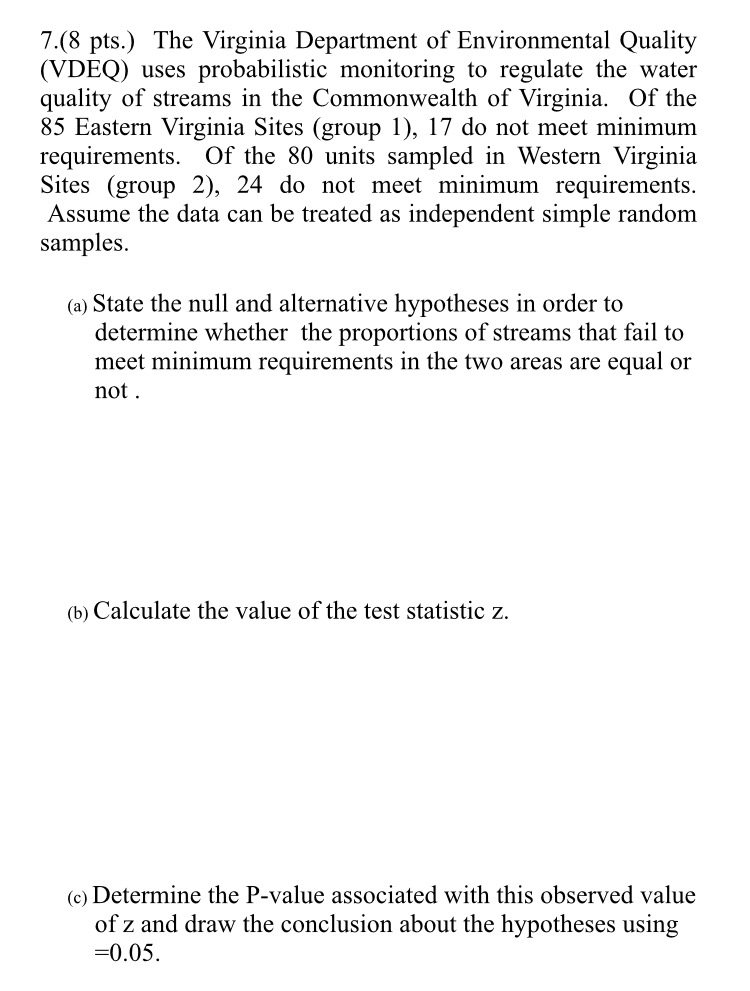 Solved The Virginia Department of Environmental Quality | Chegg.com
