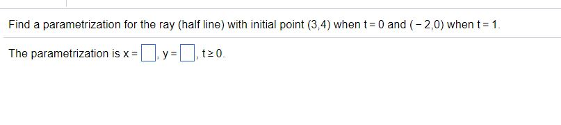 Solved Find a parametrization for the ray (half line) with | Chegg.com