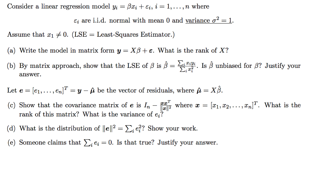 Consider a linear regression model y_i = beta x_i + | Chegg.com