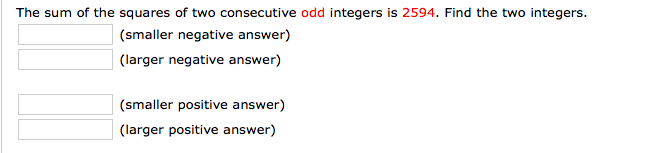 Solved The sum of the squares of two consecutive odd | Chegg.com