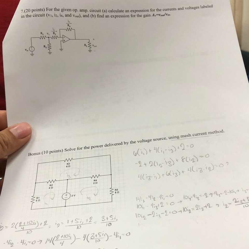 Solved 7.(20 points) For the given op. amp. circuit (a) | Chegg.com