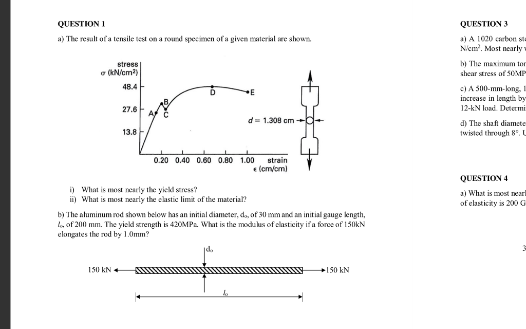 Solved QUESTION 1 QUESTION 3 a) The result of a tensile test | Chegg.com