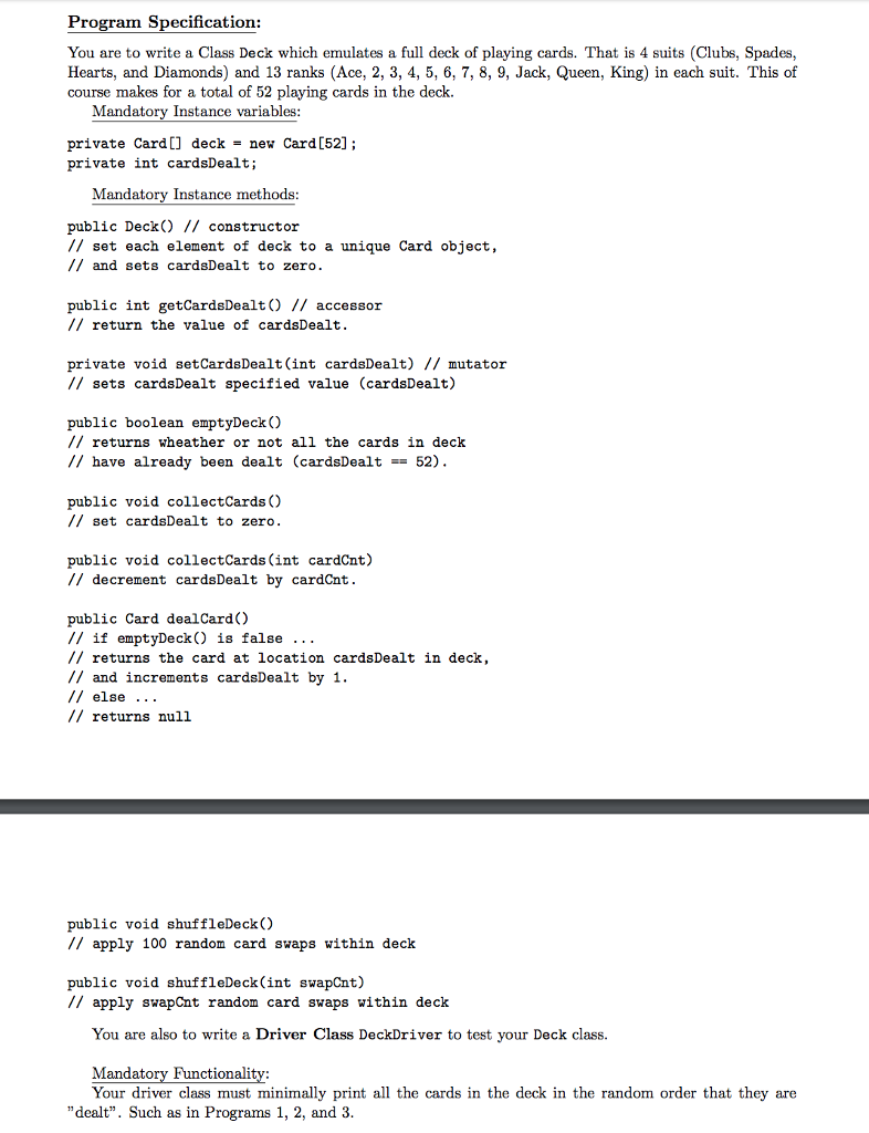 Solved Program Specification You Are To Write A Class Deck