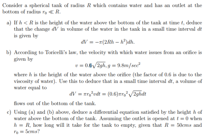 Solved Consider a spherical tank of radius R which contains | Chegg.com
