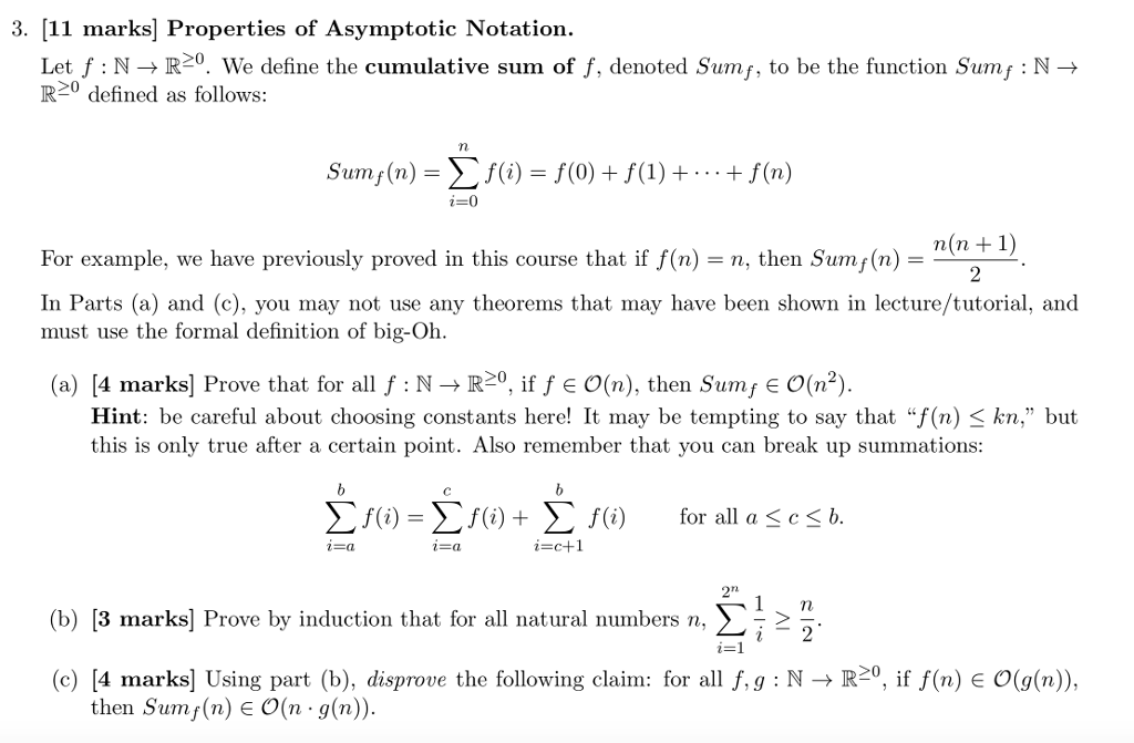 Solved 3. [11 marks] Properties of Asymptotic Notation. Let | Chegg.com
