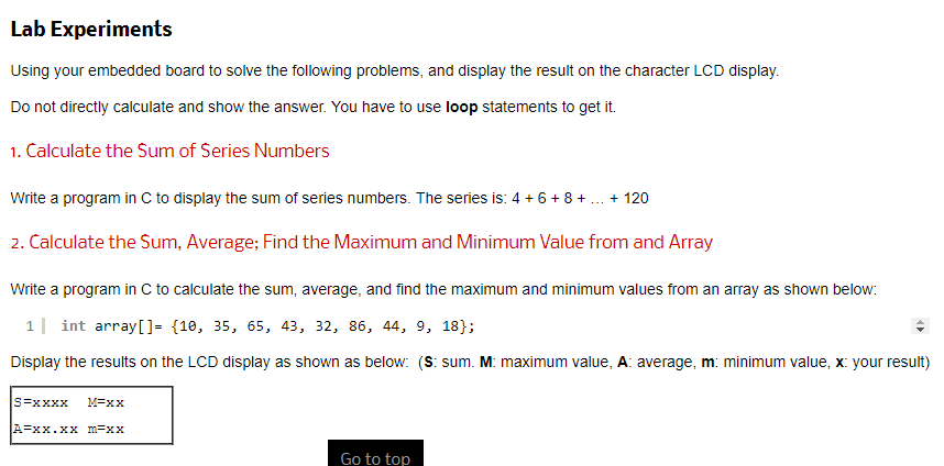 Solved Lab Experiments Using your embedded board to solve | Chegg.com