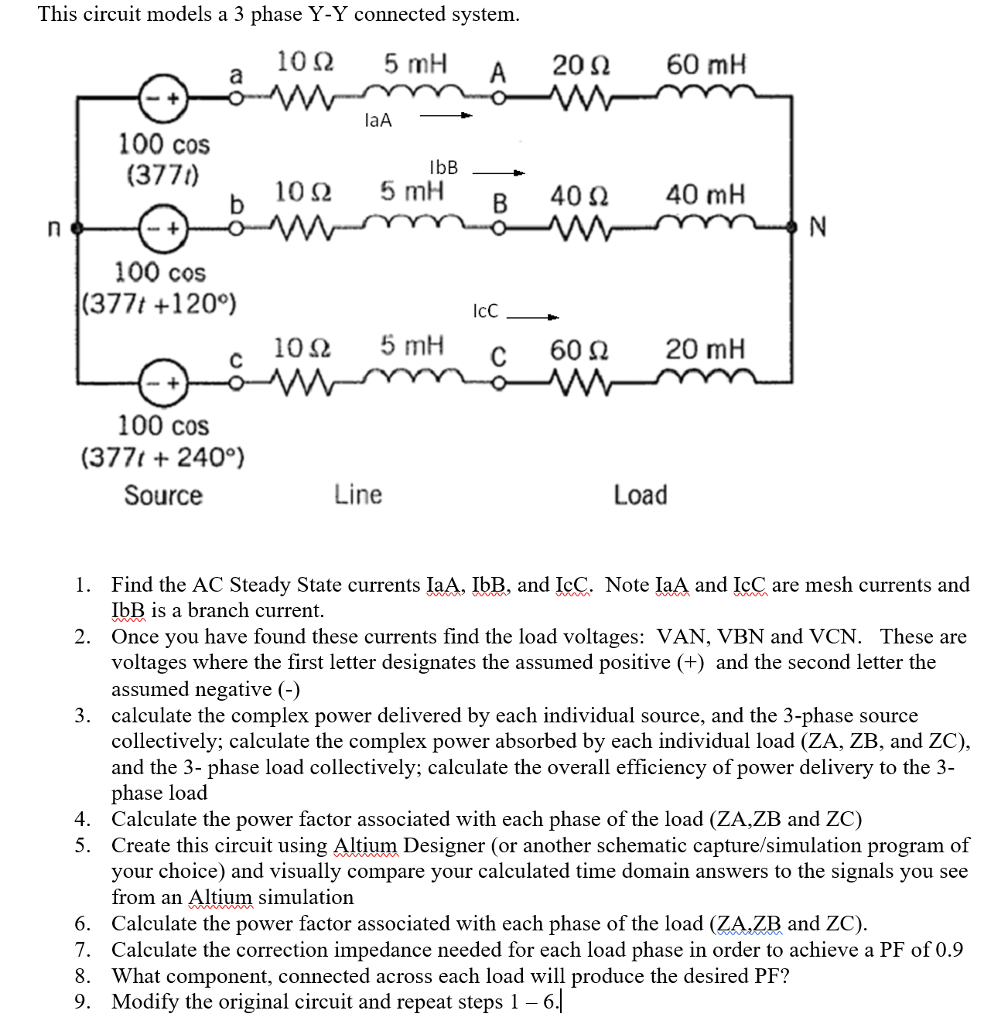 Solved This circuit models a 3 phase Y-Y connected system. | Chegg.com