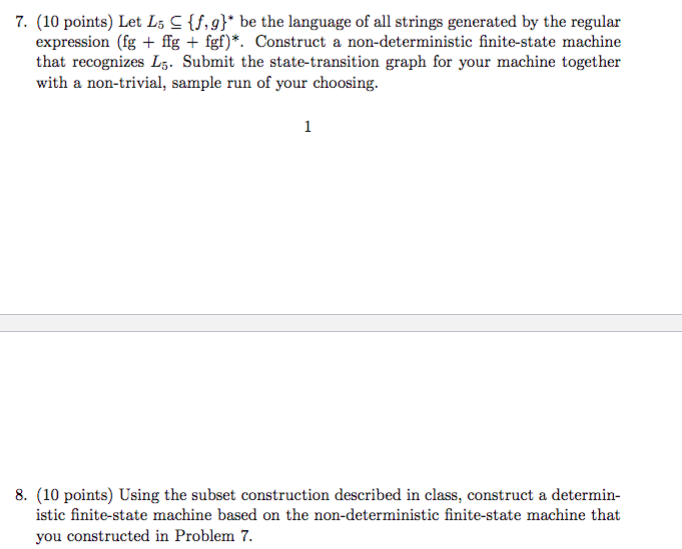 Solved 7. (10 points) Let L5 {f,g)' be the language of all | Chegg.com