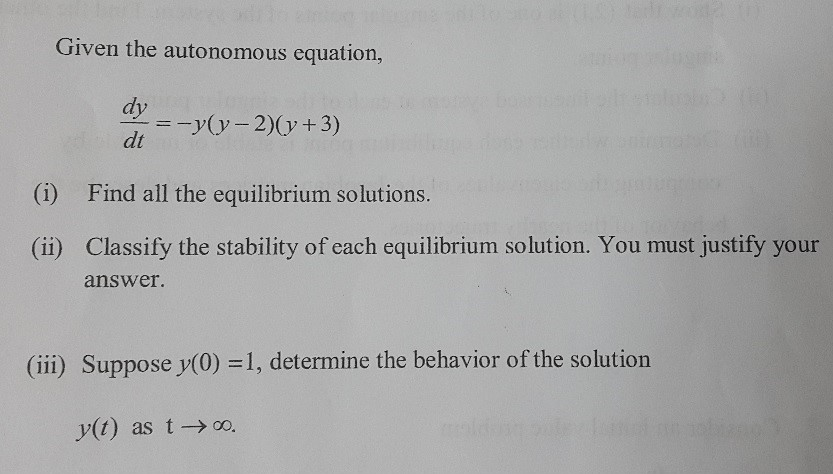 Solved Given the autonomous equation, dy/dt = - y(y - 2) (y | Chegg.com