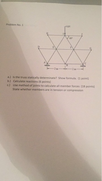 Solved Is the truss statically determinate? Show formula. | Chegg.com