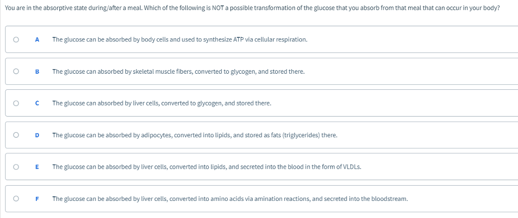 Solved You Are In The Absorptive State During After A Meal
