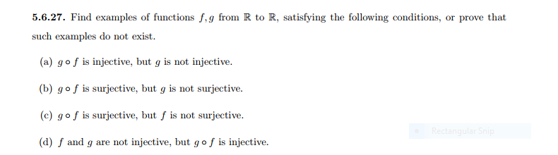 Solved 5.6.27. Find examples of functions f.g from R to R, | Chegg.com