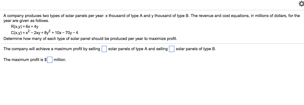 Solved A company produces two types of solar panels per | Chegg.com