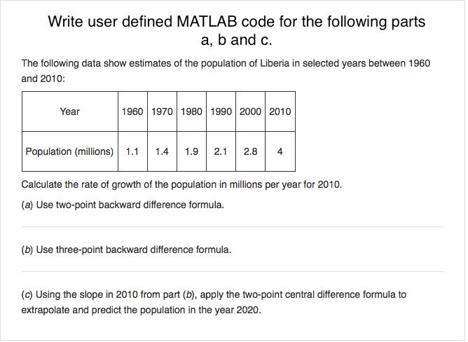 Solved Write user defined MATLAB code for the following | Chegg.com