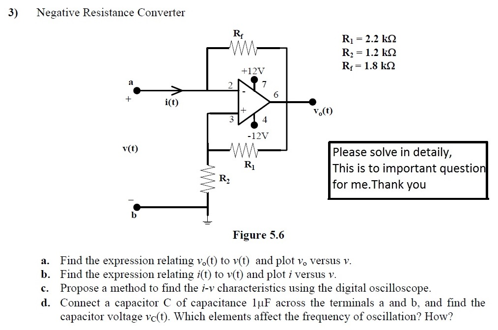 Solved Negative Resistance Converter Find the expression | Chegg.com