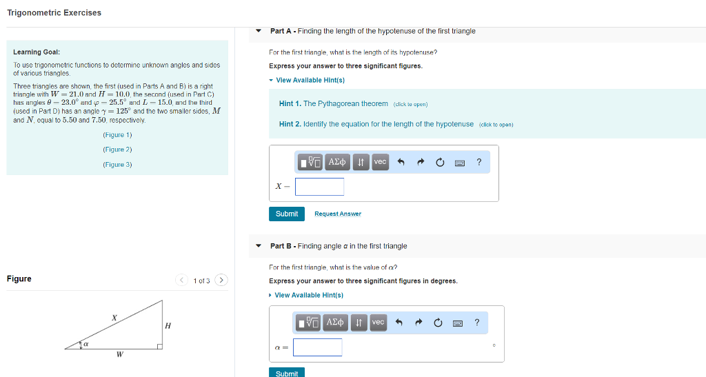 Solved Trigonometric Exercises Part A - Finding the length | Chegg.com