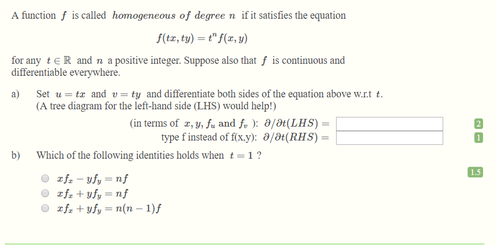 Solved A function f is called homogeneous of degree n if it | Chegg.com