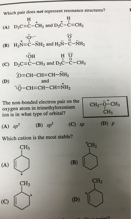 Solved Which pair does not represent resonance structures? | Chegg.com