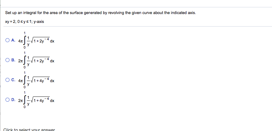 Solved Set up an integral for the area of the surface | Chegg.com