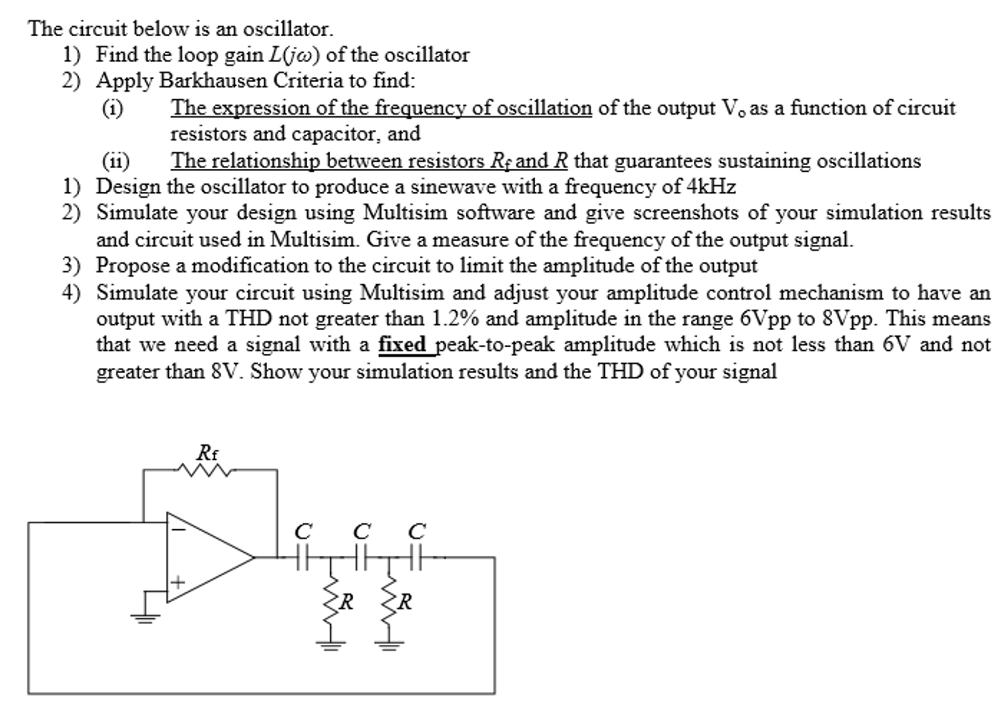 Solved The circuit below is an oscillator. Find the loop | Chegg.com