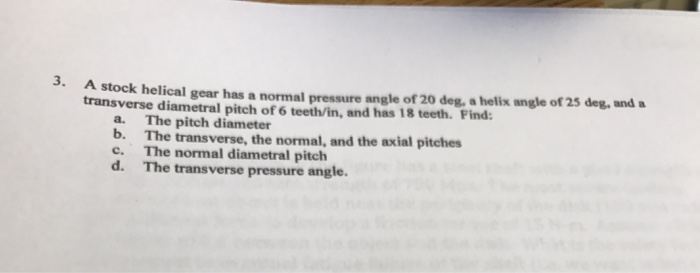 Solved A stock helical gear has a normal pressure angle of | Chegg.com