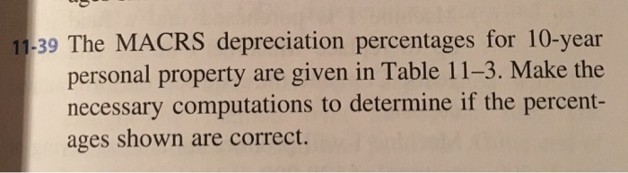 Solved 11-39 The MACRS depreciation percentages for 10-year | Chegg.com