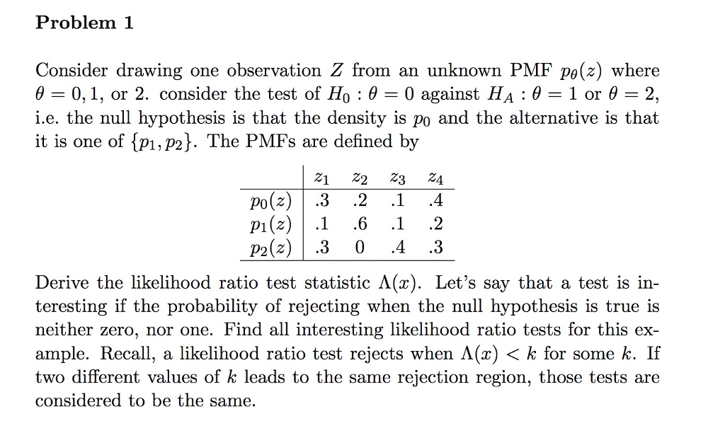 Problem 1 Consider drawing one observation Z from an | Chegg.com
