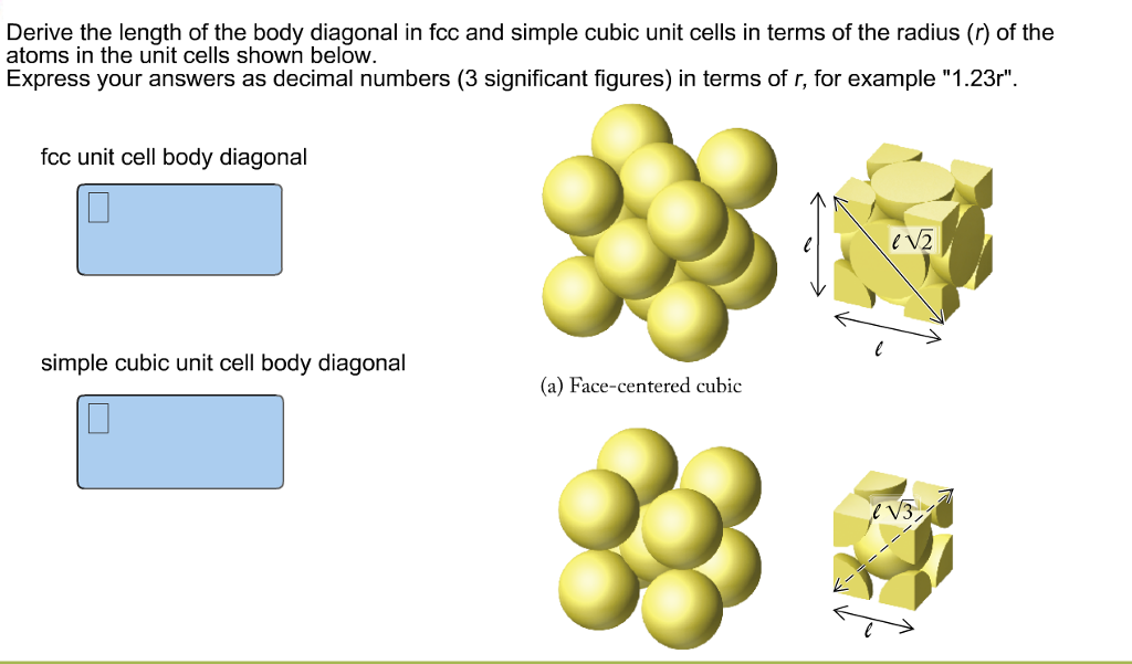 Solved Derive the length of the body diagonal in fcc and | Chegg.com