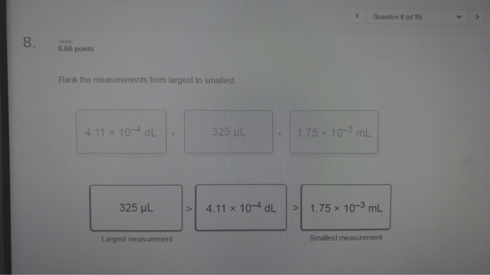 Solved Rank the measurements from largest to smallest | Chegg.com