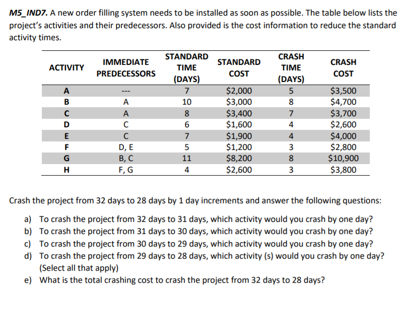 Solved A new order filling system needs to be installed as | Chegg.com