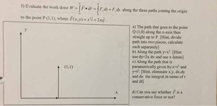 Solved 5) Evaluate the work done along the three paths | Chegg.com