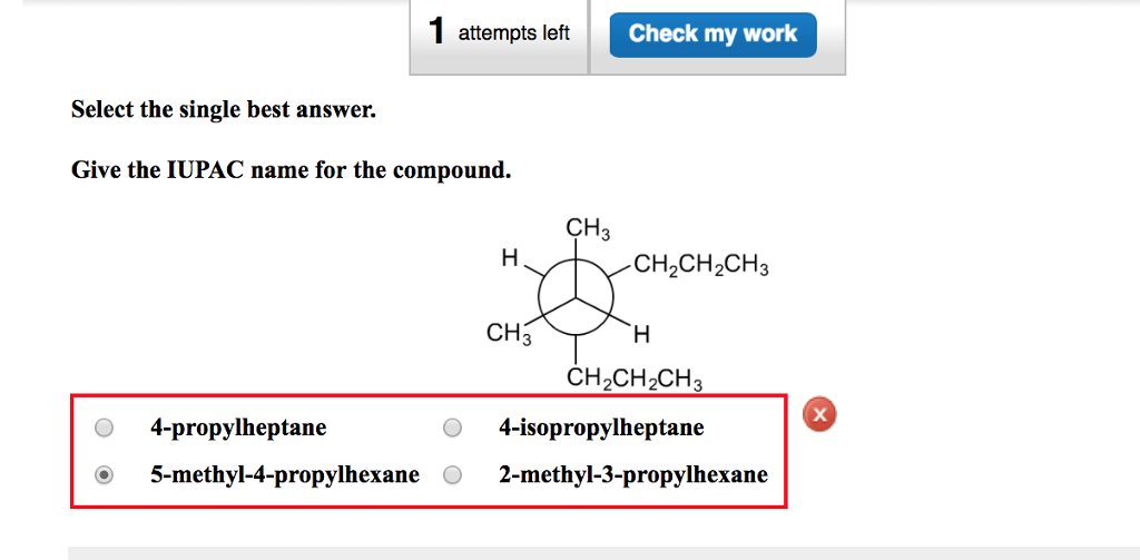 Solved 1 attempts left Check my work Select the single best | Chegg.com