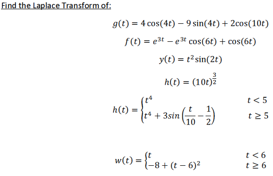 Find the Laplace Transform of: g(t) = 4 cos(4t) - 9 | Chegg.com